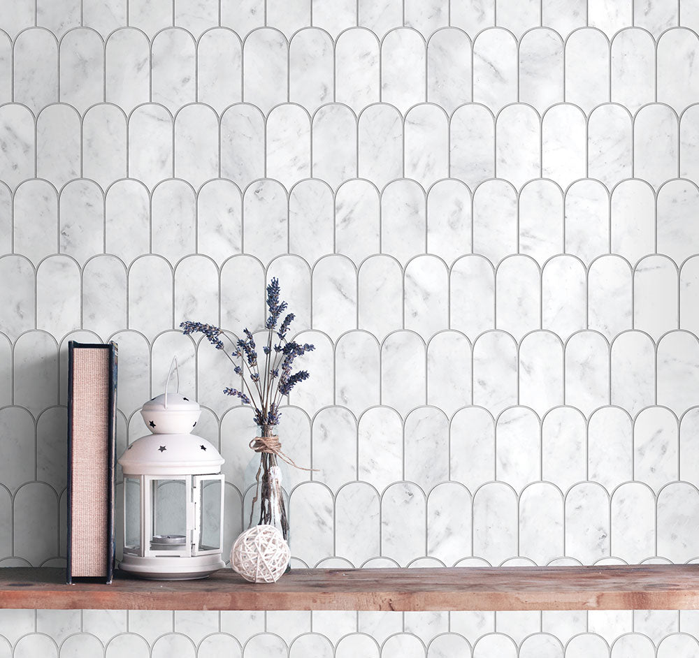 Arte Carrara White Marble Feather Mosaic – Ballarat Tiles